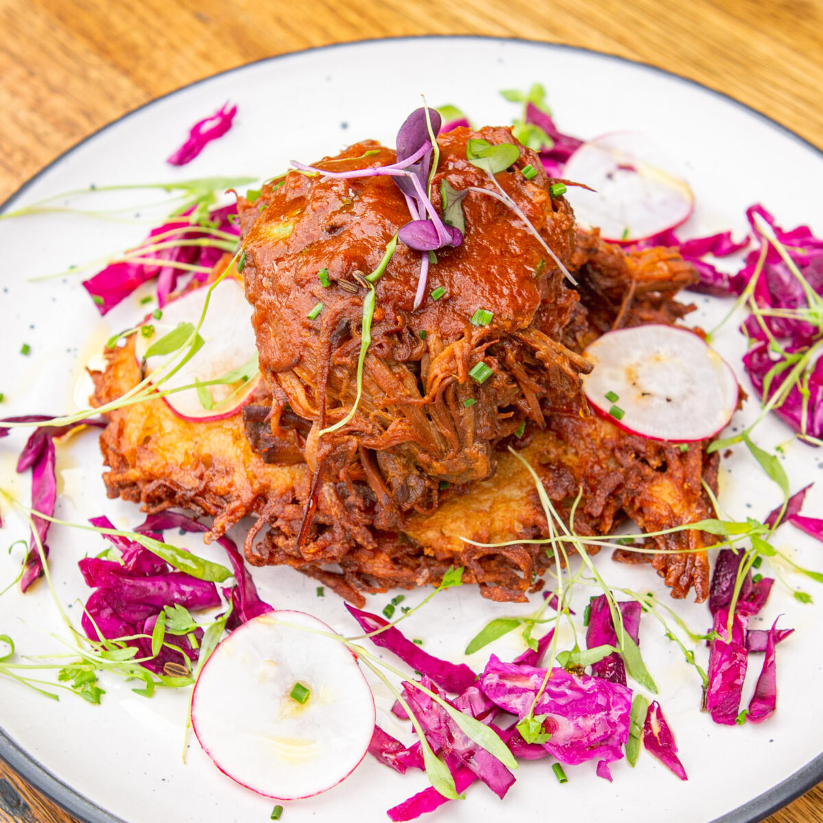 Beef Brisket on Latkes – Danish Nosh